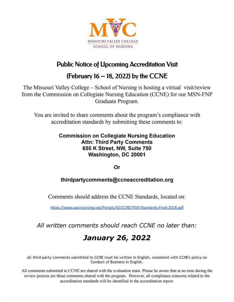 Public Notice of Upcoming Accreditation Visit by the CCNE - Missouri ...
